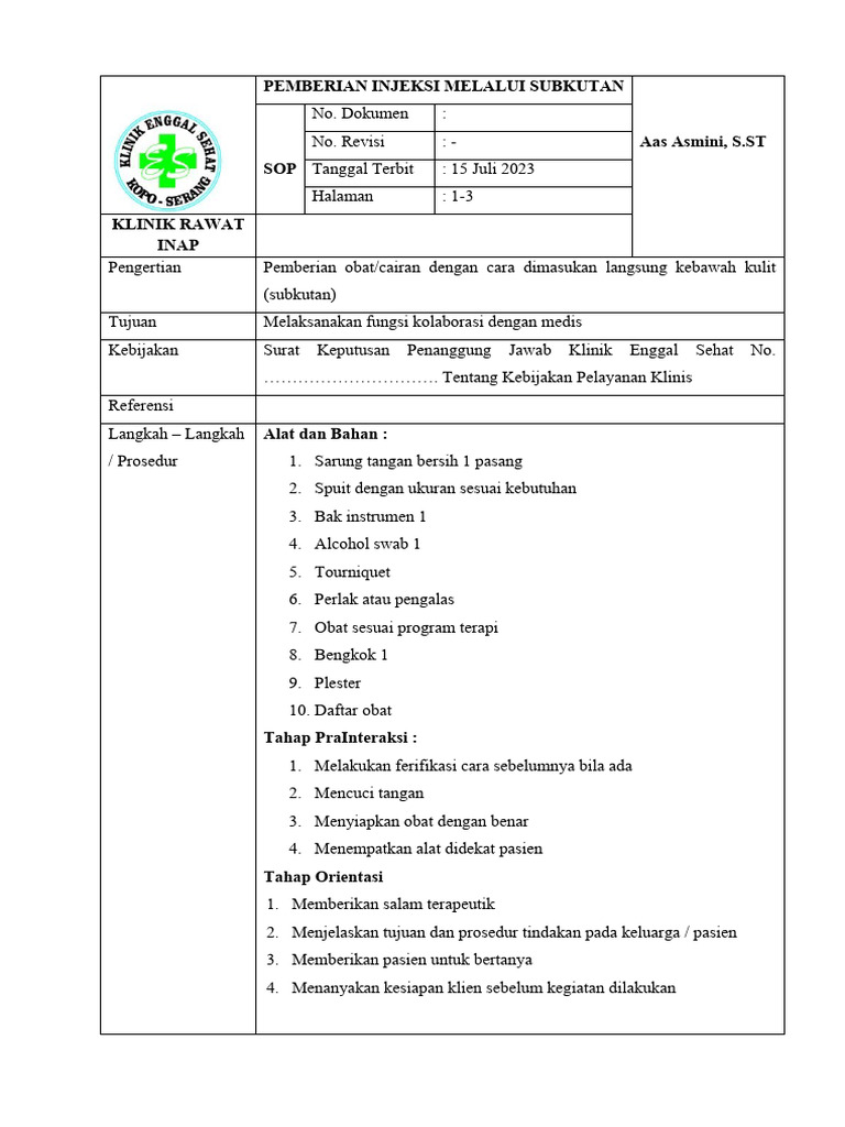SOP Injeksi SC | PDF