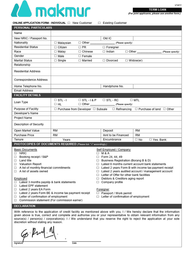 (PN) Makmur Juali Lender SDN BHD APPLICATION FORM-1 - 240205 - 130816 ...