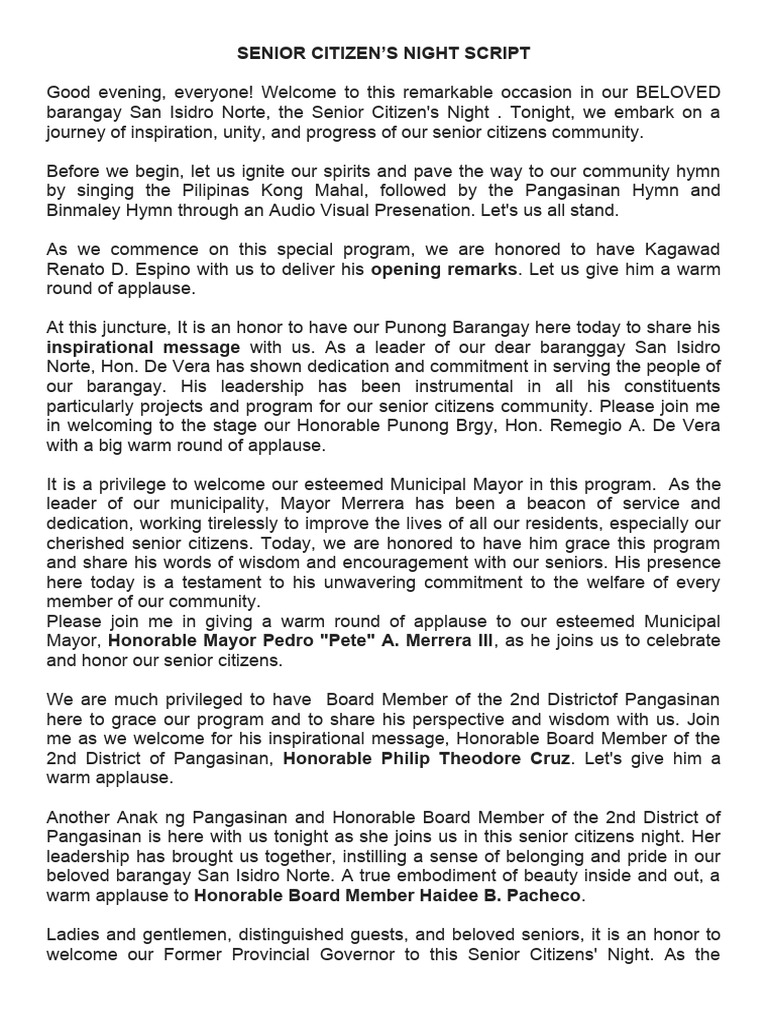 Senior Citizens Night Script | PDF | Social Science