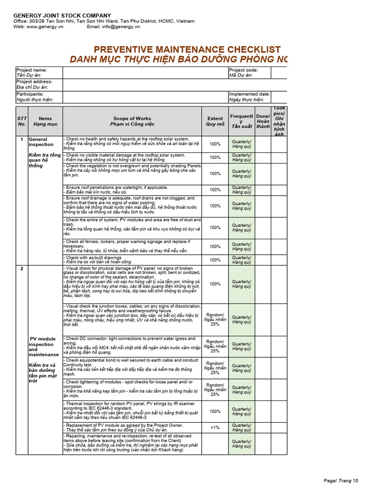 TPYYMMNN CL Checklist Bao Duong TTC | PDF