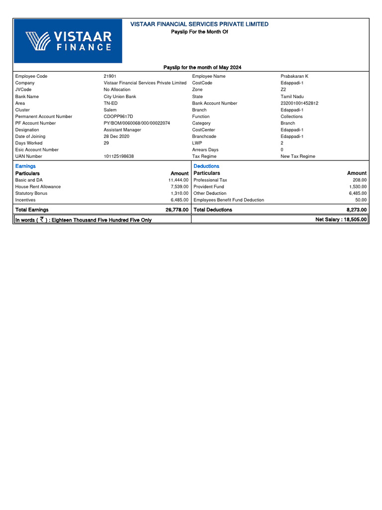 payslip-2024-2025-5-21901-VISTAAR | Download Free PDF | Government ...