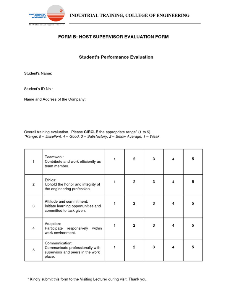 Form B - Host Supervisor Evaluation Form Updated | PDF | Learning ...