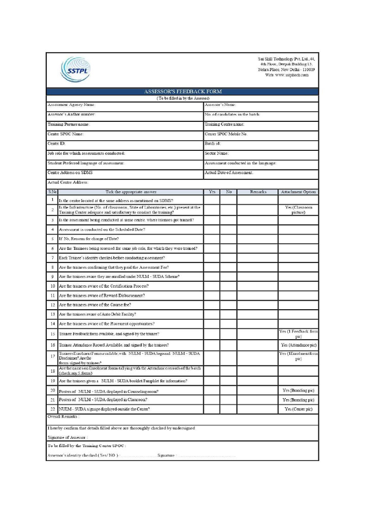 Assessor Feedback Form | PDF