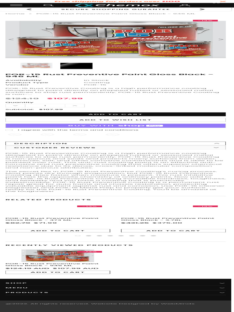 POR-15 Rust Preventive Paint Gloss Black - 946 ML - Chemox | PDF | Rust ...