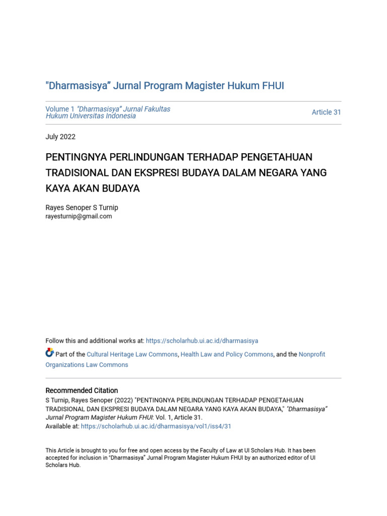 Pentingnya Perlindungan Terhadap Pengetahuan Tradisional Dan Eksp | PDF