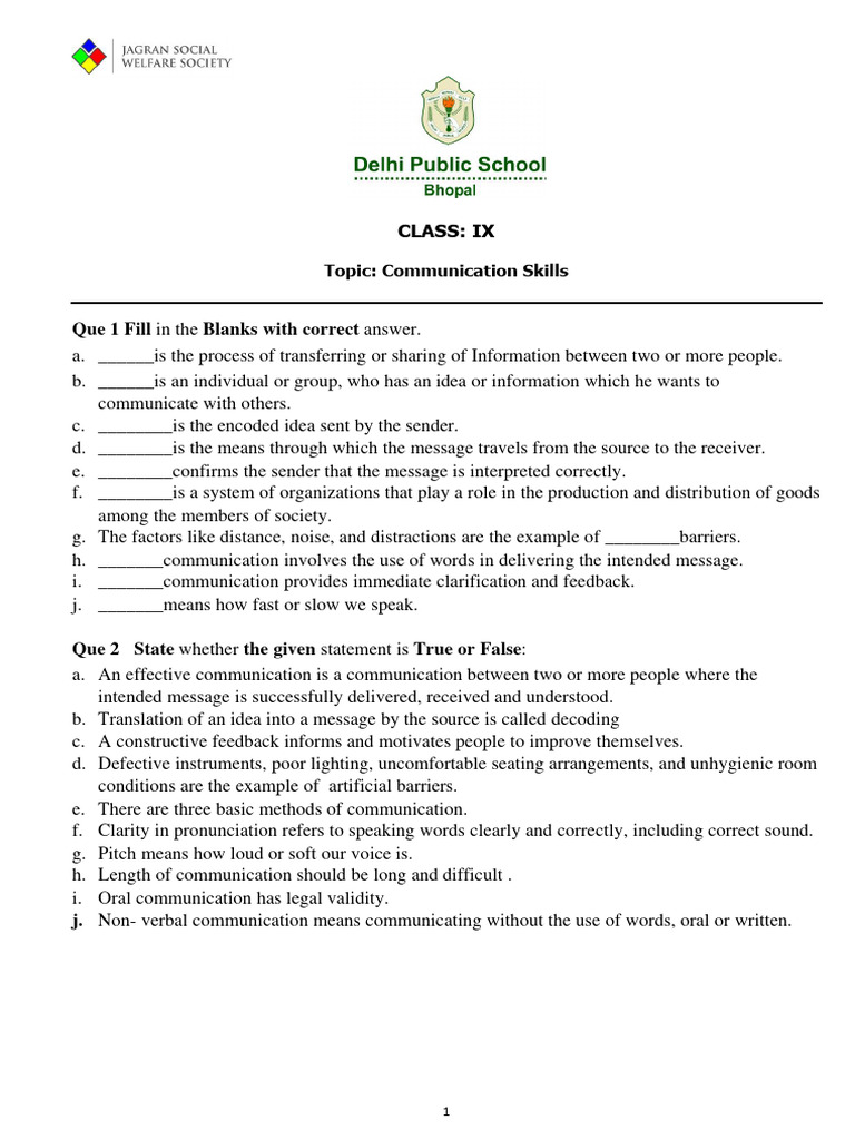 Communication and Self-Management Skills | PDF | Noun | Communication