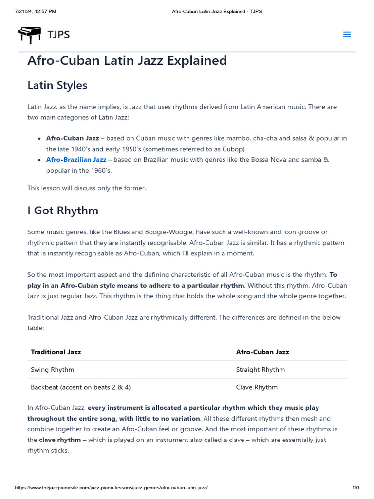 7) Afro-Cuban Latin Jazz Explained - TJPS | PDF | Jazz | Chord (Music)