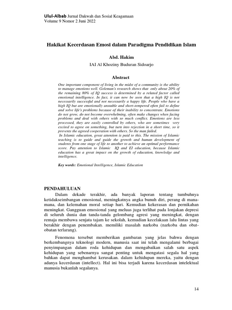 Hakikat Kecerdasan Emosi Dalam Paradigma Pendidikan Islam | PDF