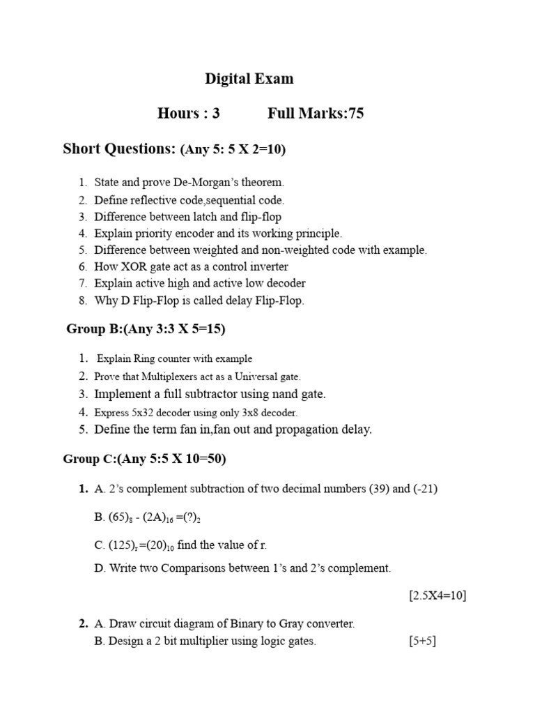 Digital Exam 20224 | PDF | Logic Gate | Digital Electronics