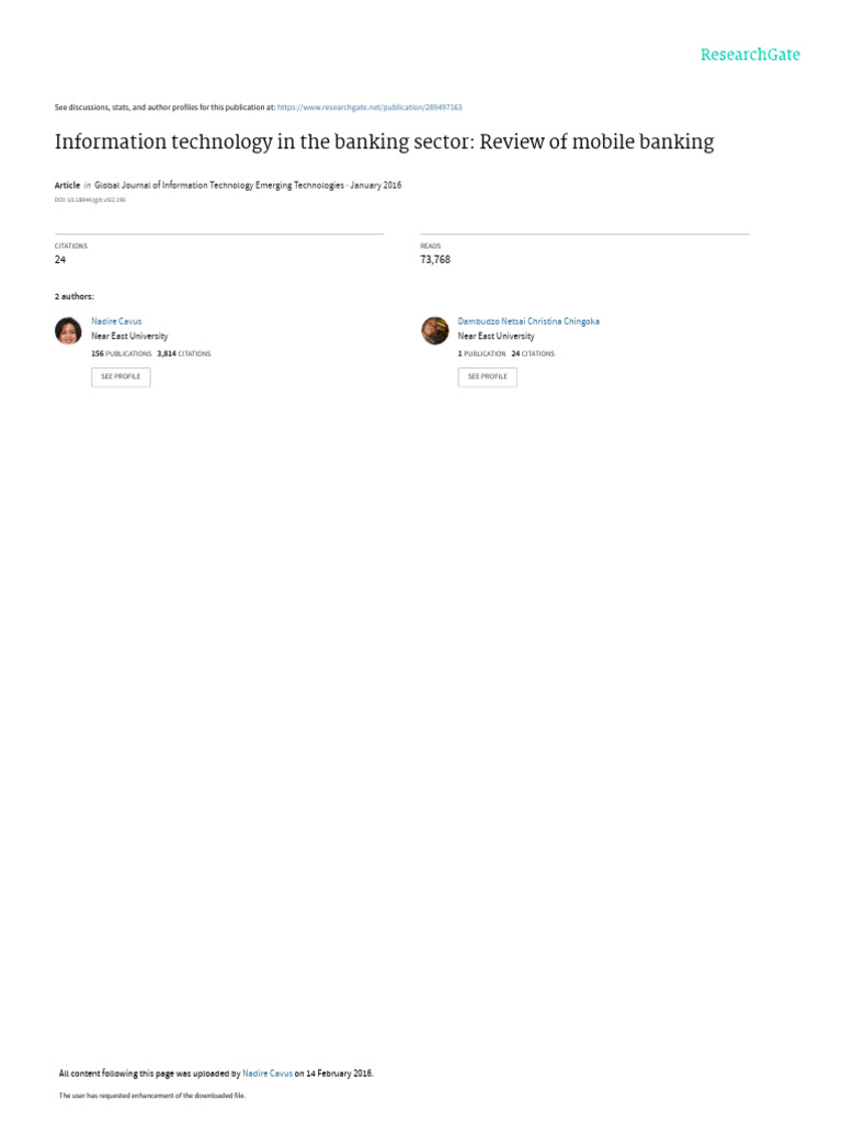 Information Technology in The Banking Sector: Review of Mobile Banking ...