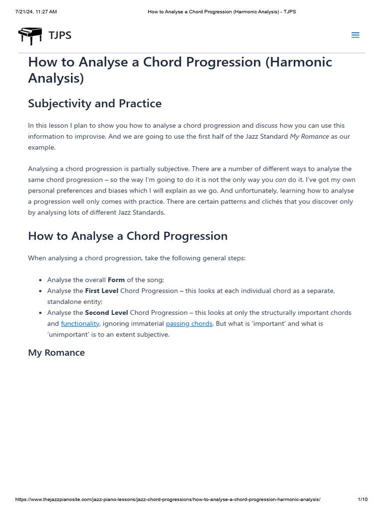 14) How To Analyse A Chord Progression (Harmonic Analysis) - TJPS | PDF | Chord (Music) | Harmony