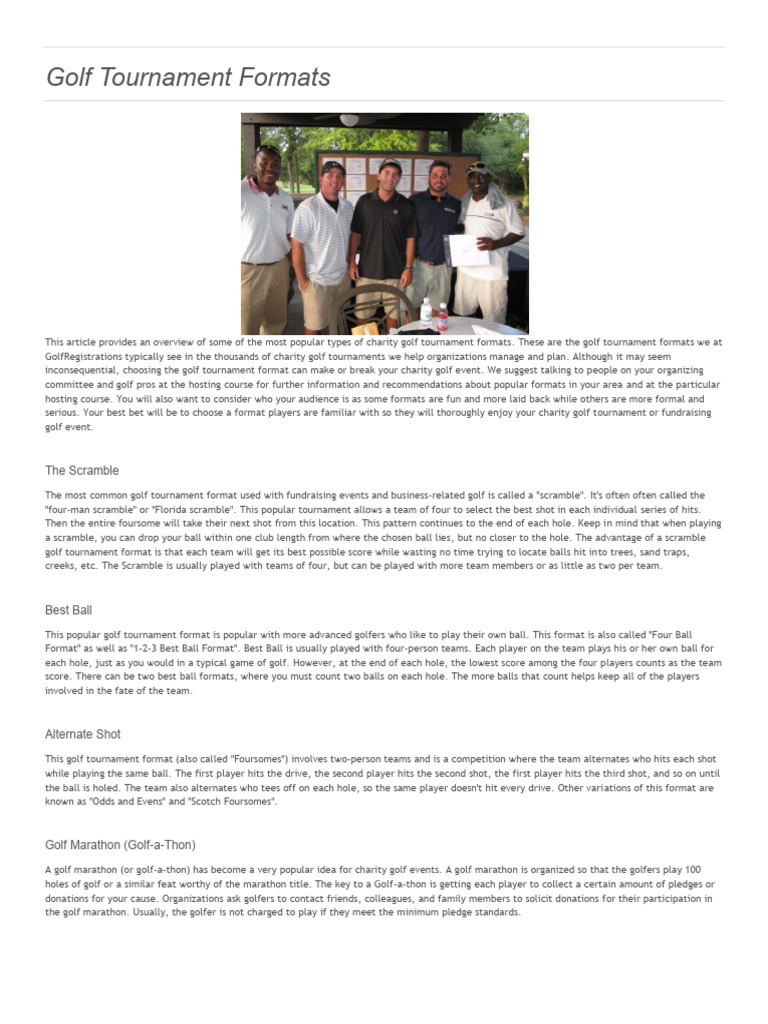 AABE Golf Tournament Formats | PDF | Par (Score) | Sports