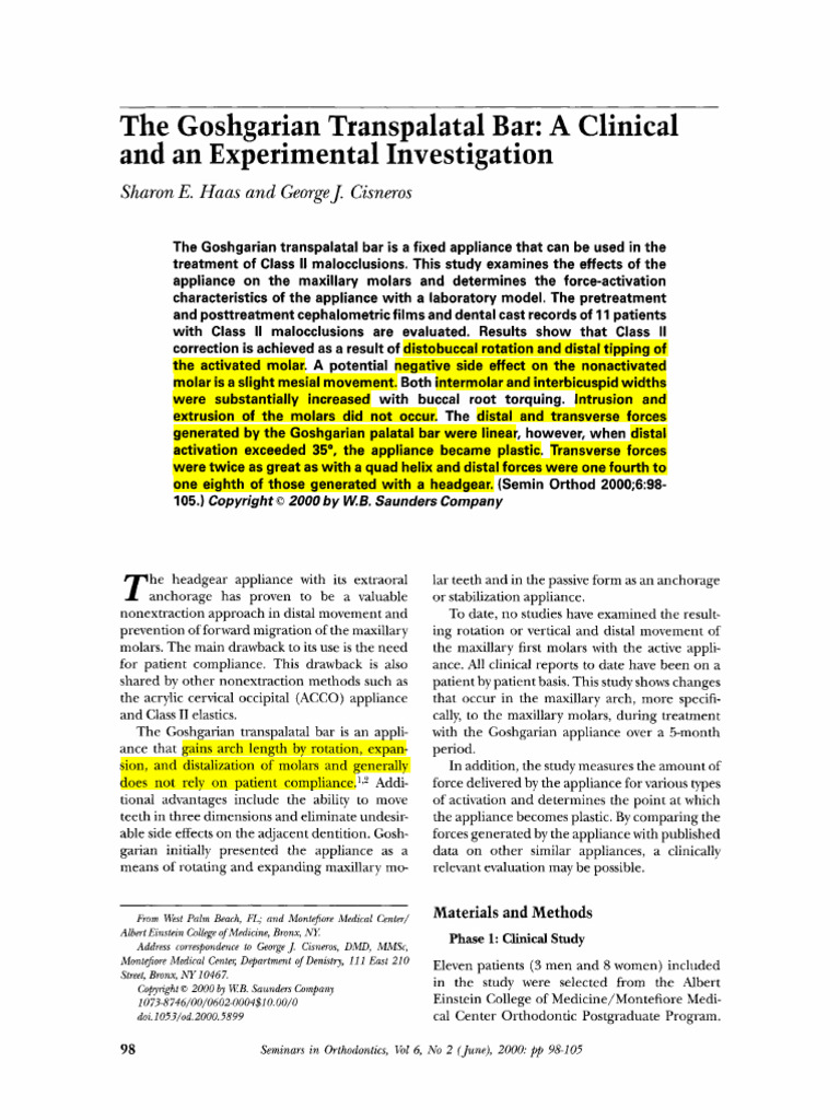 The Goshgarian Transpalatal Bar - A Clinical and An Experimental ...