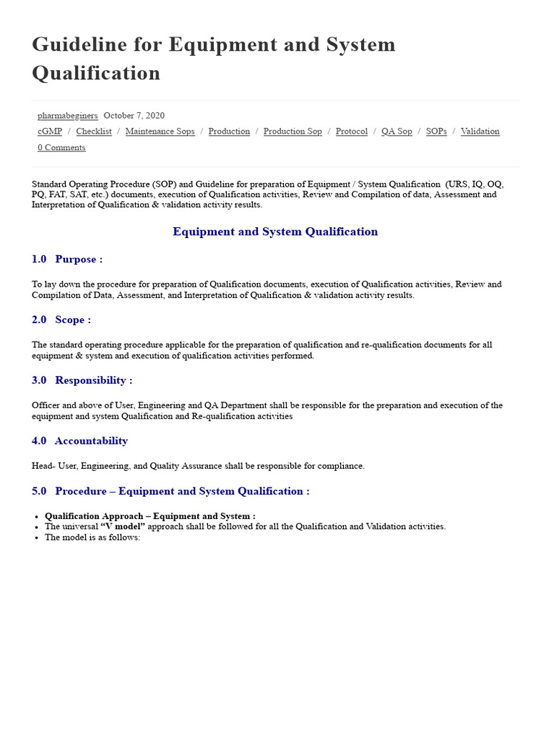 Guideline For Equipment and System Qualification - V Model | PDF ...