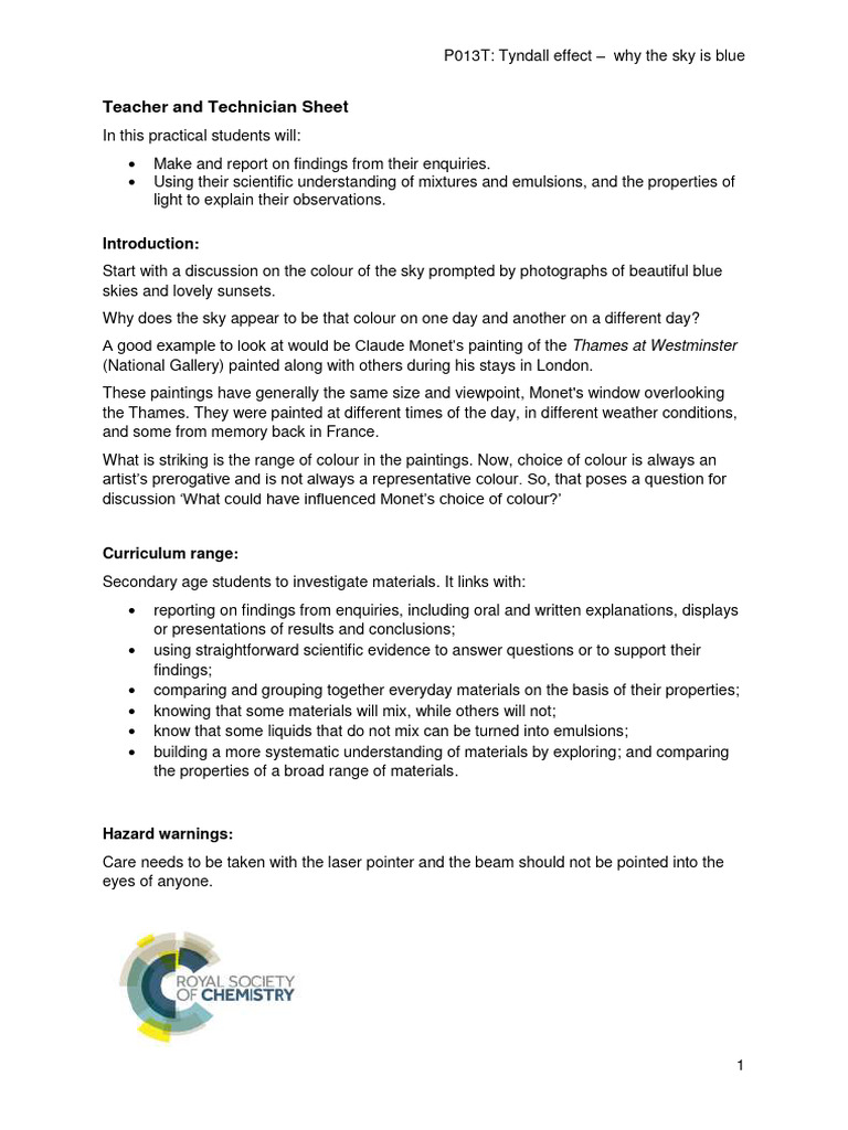 Tyndall Effect and Sky Color Explained | PDF | Flashlight | Laser