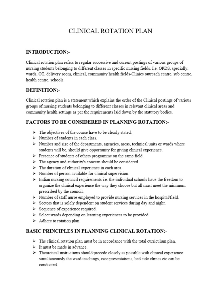 Clinical Rotation Plan Assignment | Download Free PDF | Nursing | Teachers