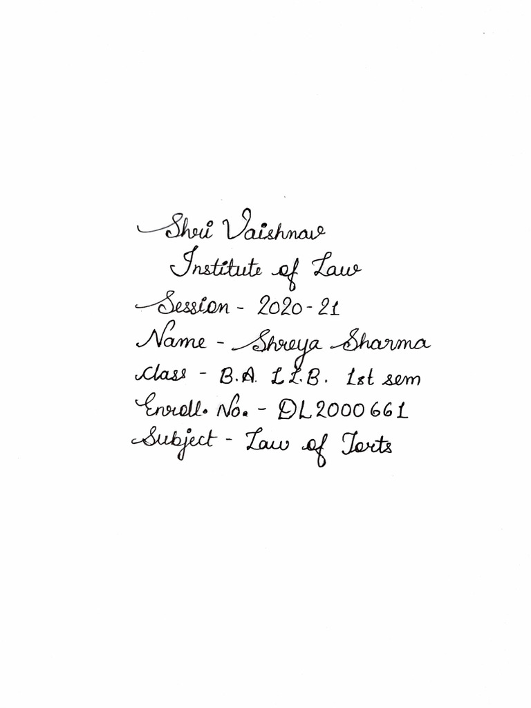 Law of Torts Assignment | PDF