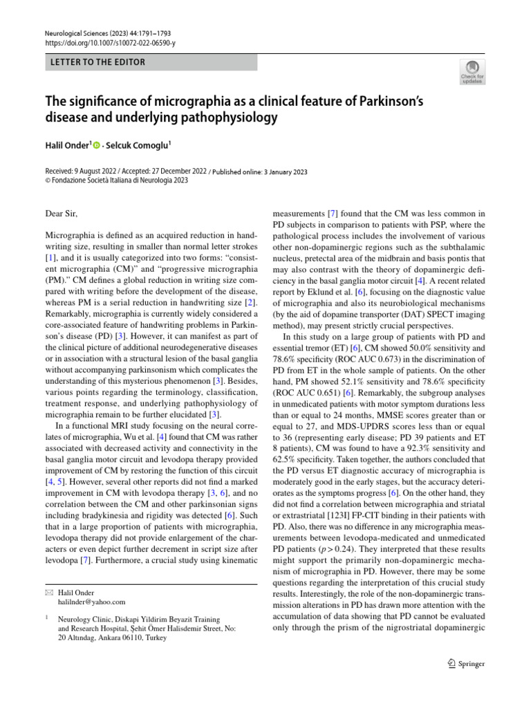 The Significance of Micrographia As A Clinical Feature of Parkinson's ...