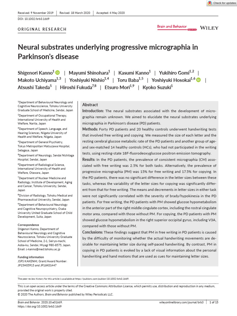 Neural Substrates Underlying Progressive Micrographia In Parkinson S Disease Pdf Parkinsons