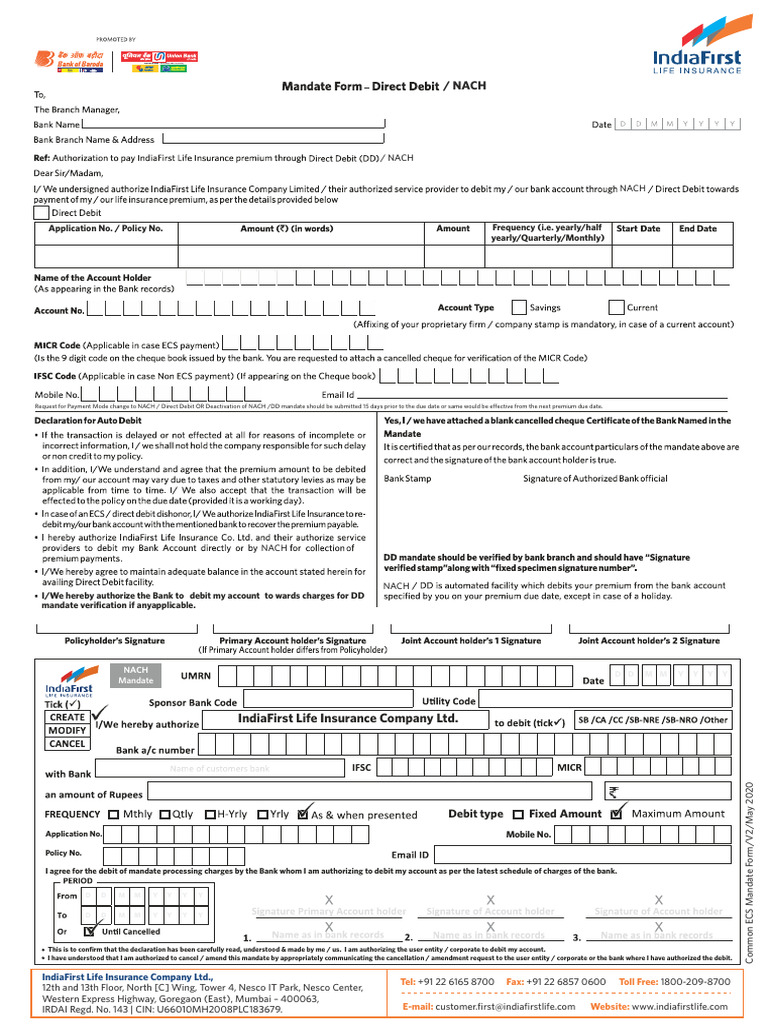 Common ECS Mandate-1 | Download Free PDF | Debit Card | Insurance