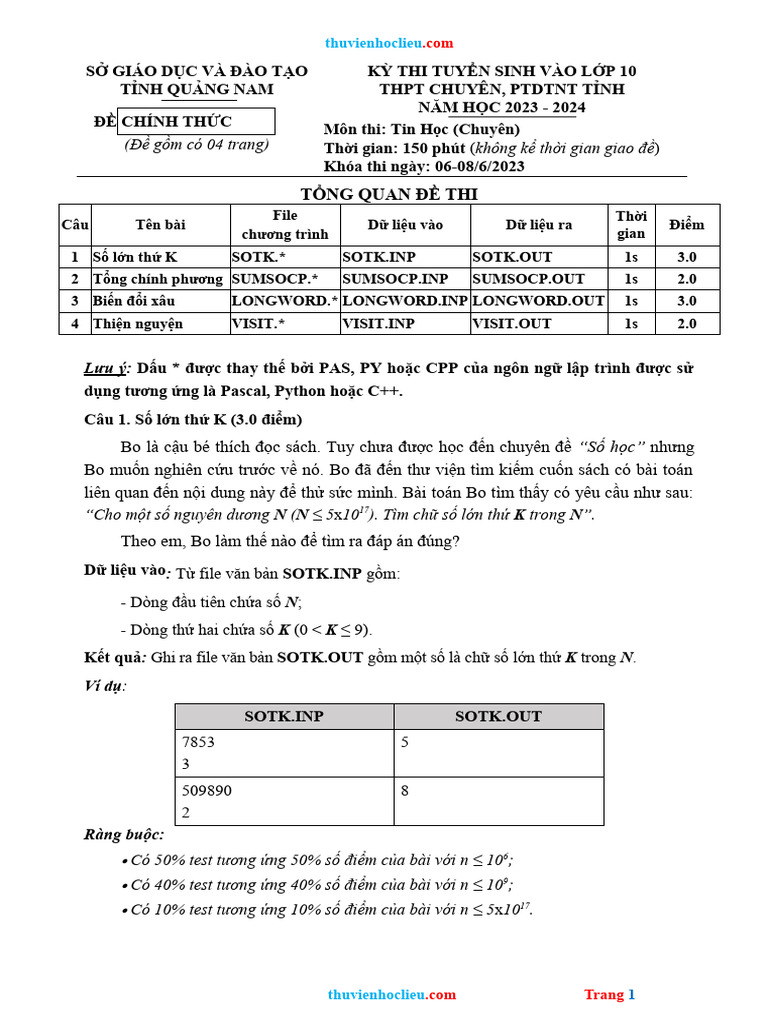 De Thi TS 10 Chuyen Tin 23 24 | PDF