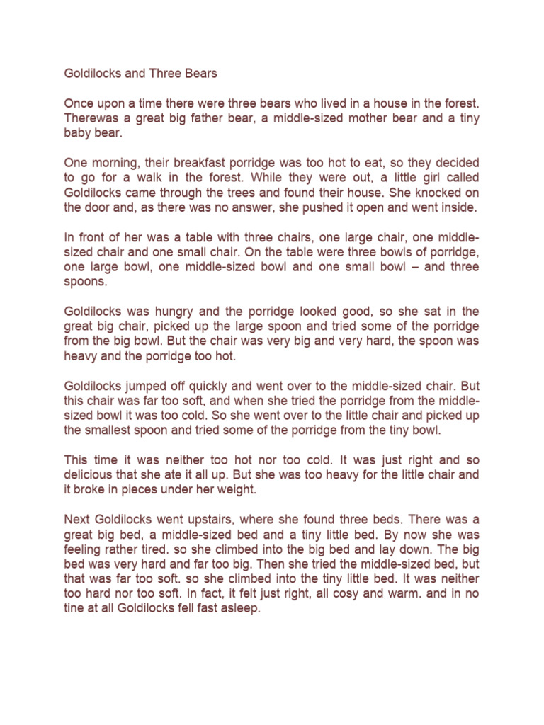 Goldilocks and the Three Bears Story | PDF | Goldilocks And The Three ...