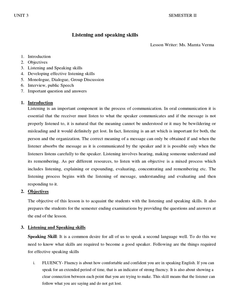 Listening and Speaking Skills | PDF | Job Interview | Monologue