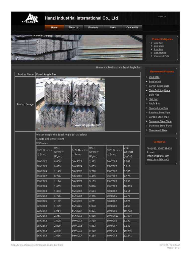 Equal Angle Bar, Equal Angle Steel | PDF | Steel | Building Engineering