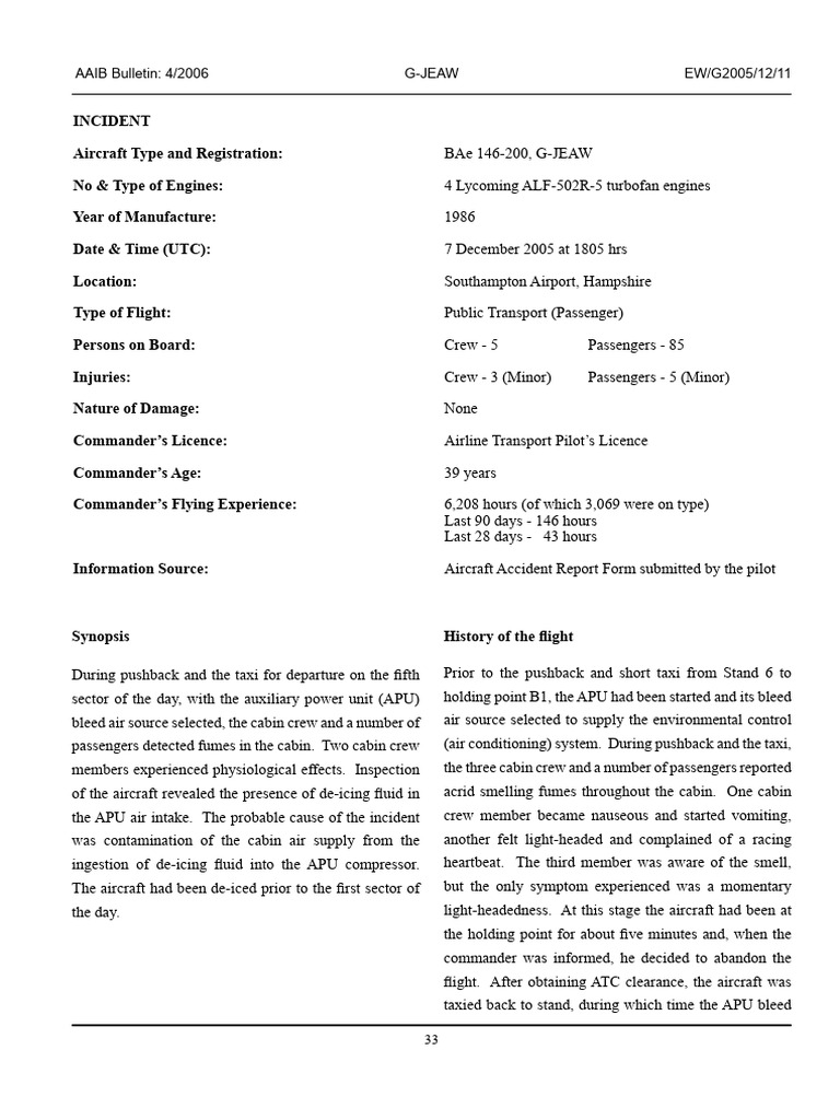 BAe 146-200 G-JEAW 04-06 | PDF | Aviation Accidents And Incidents ...