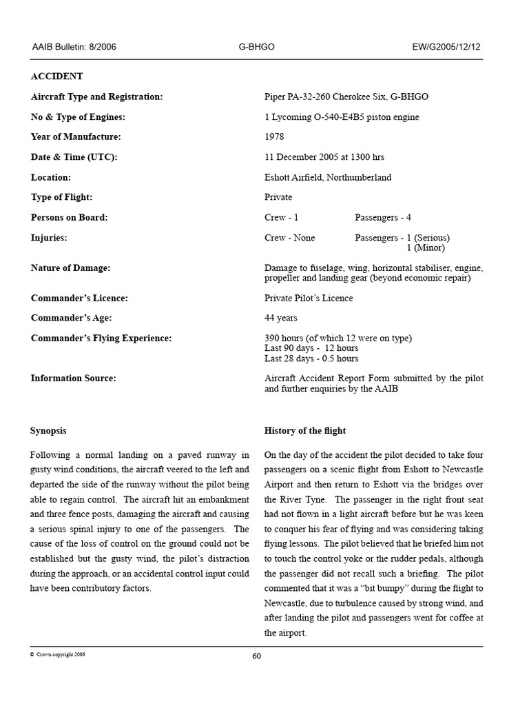 Piper PA-32-260 Cherokee Six G-BHGO 08-06 | PDF | Landing Gear | Aircraft