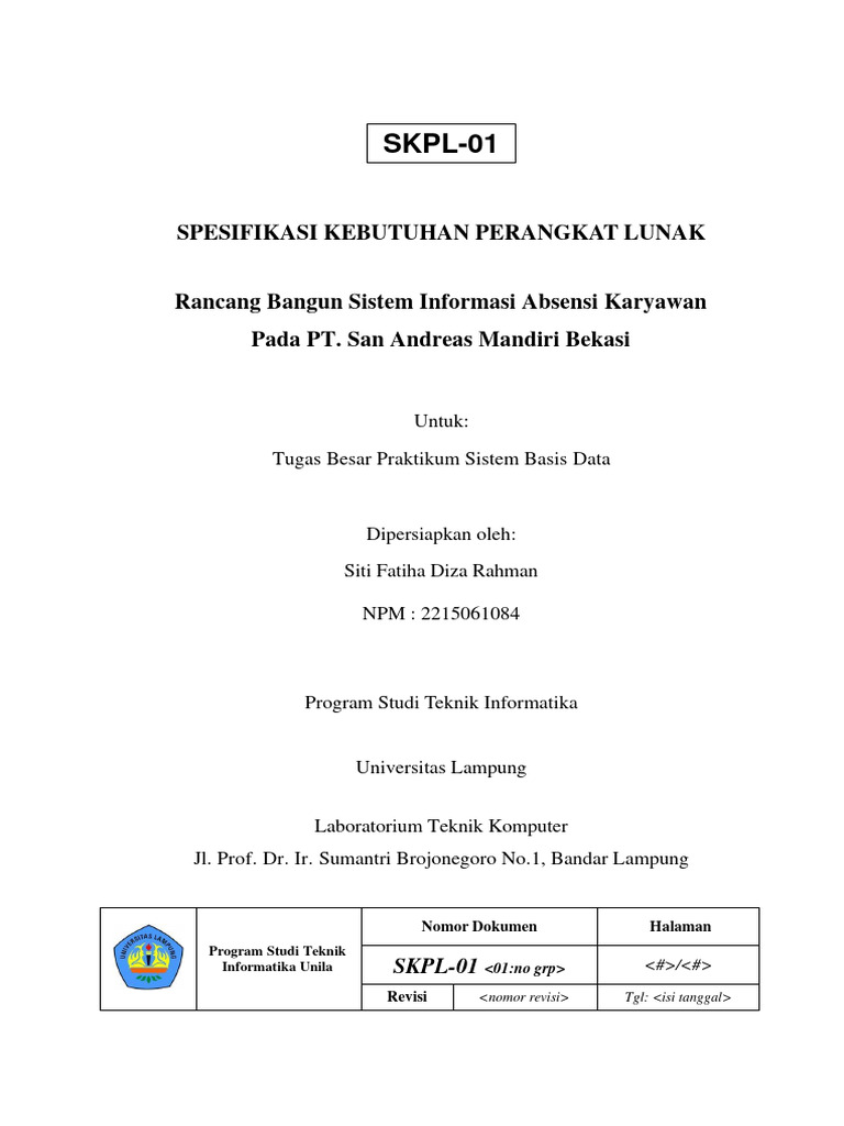 Tubes PSBD - SKPL Sistem Informasi Absensi Karyawan - Siti Fatiha Diza Rahman - 2215061084 ...