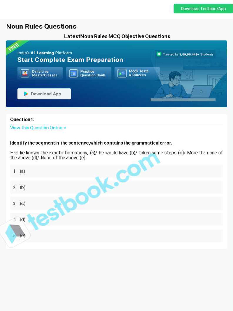 MCQ On Noun Rules 5eea6a0e39140f30f369e406 | PDF