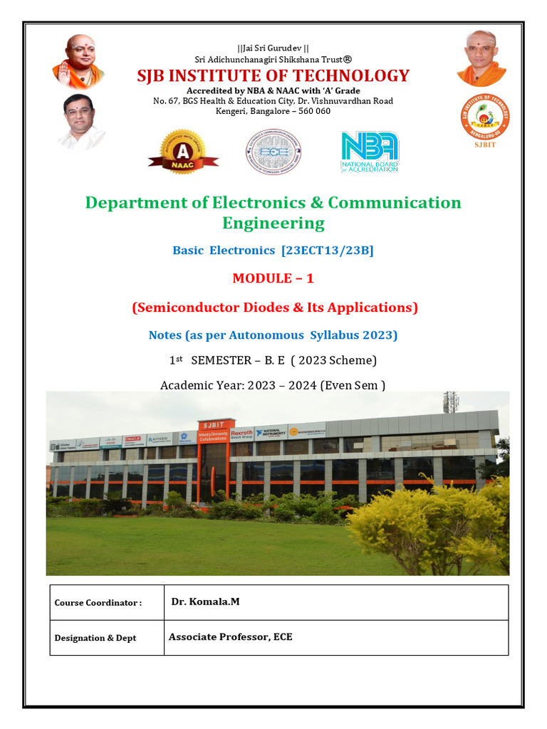 Basic ELectronics Module-1 - Semiconductor Diodes | Download Free PDF | Rectifier | P–N Junction