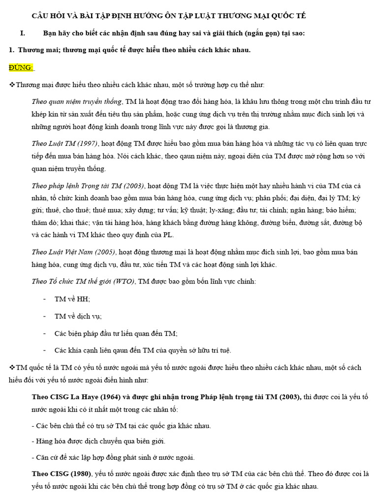 Nhận Định Đúng Sai Luật TMQT | PDF