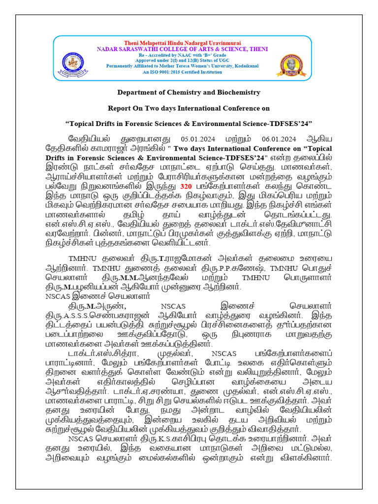 Tamil Report TDFSES'24 | PDF