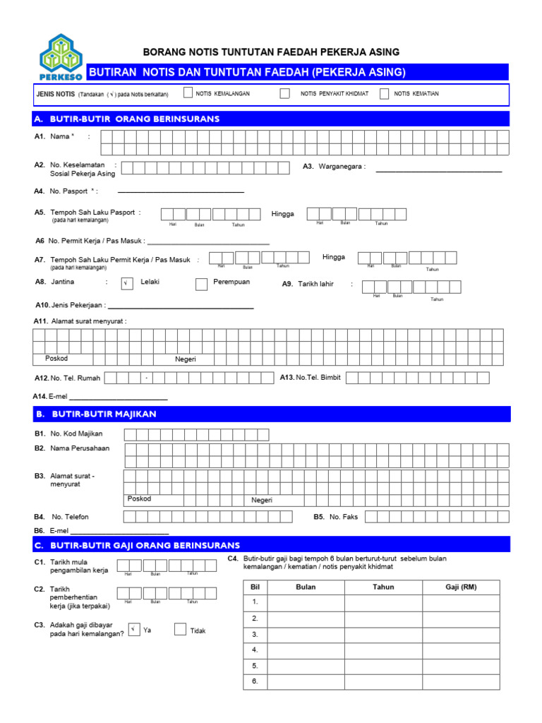 Borang Notis Tuntutan Faedah Pekerja Asing | PDF