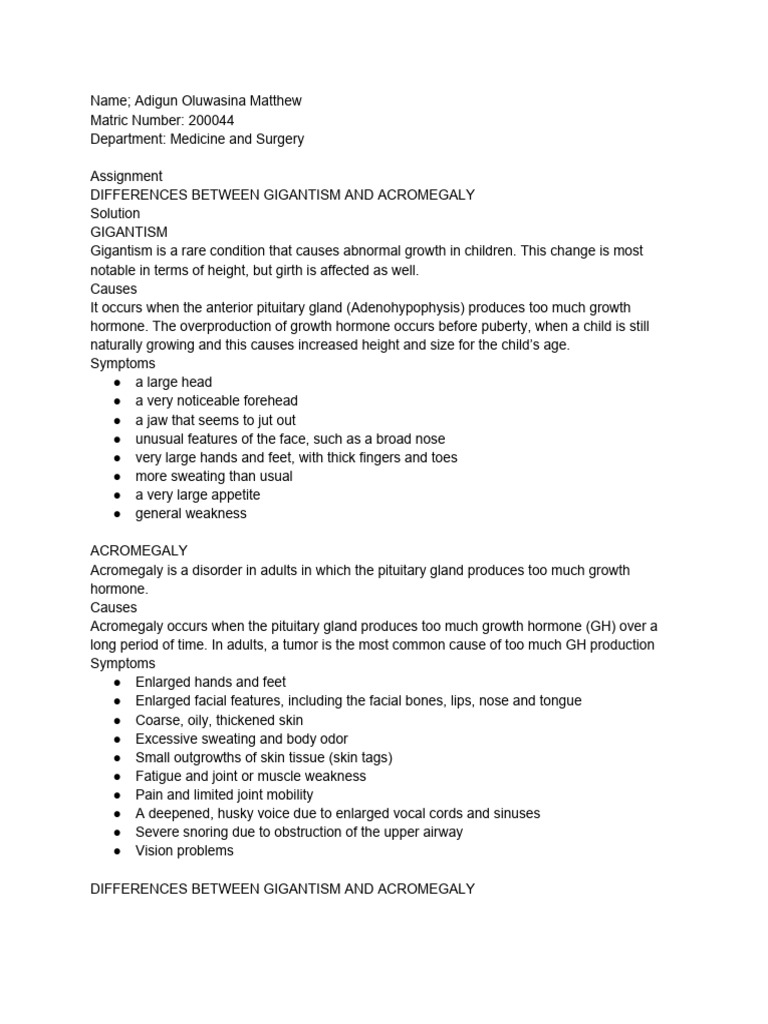 200044-Differences Between Gigantism and Acromegaly | PDF | Growth ...