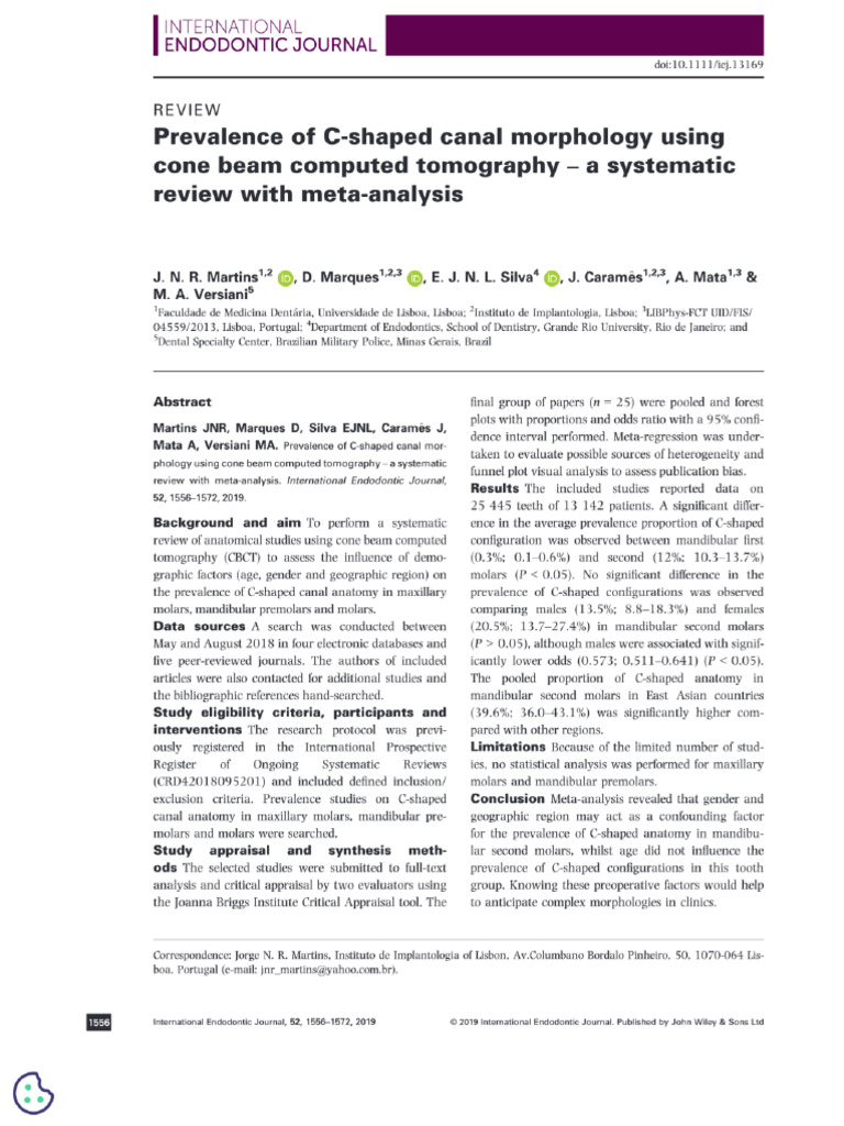 Prevalence of C Shaped Canal Morphology Using Cone Beam Computed ...