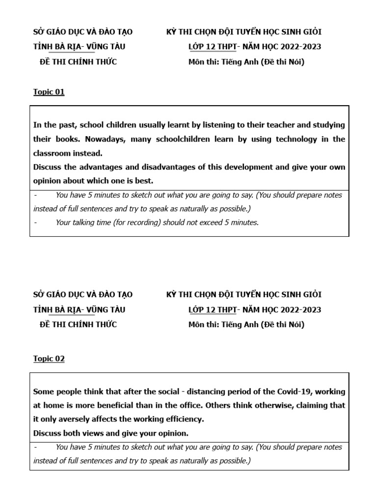 English Speaking Exam Topics 2022-2023 | PDF | Cognition | Human ...