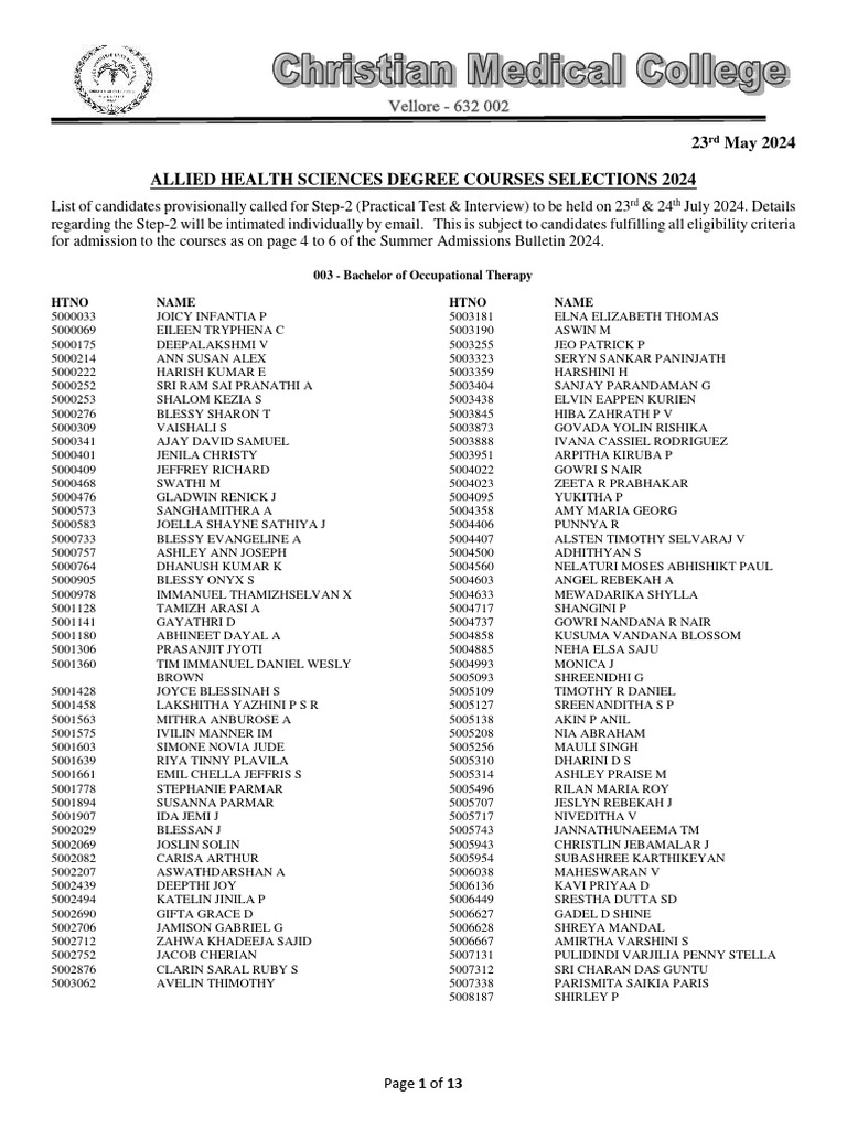 AHS Degree Prelim Notice Board List 2024 | PDF