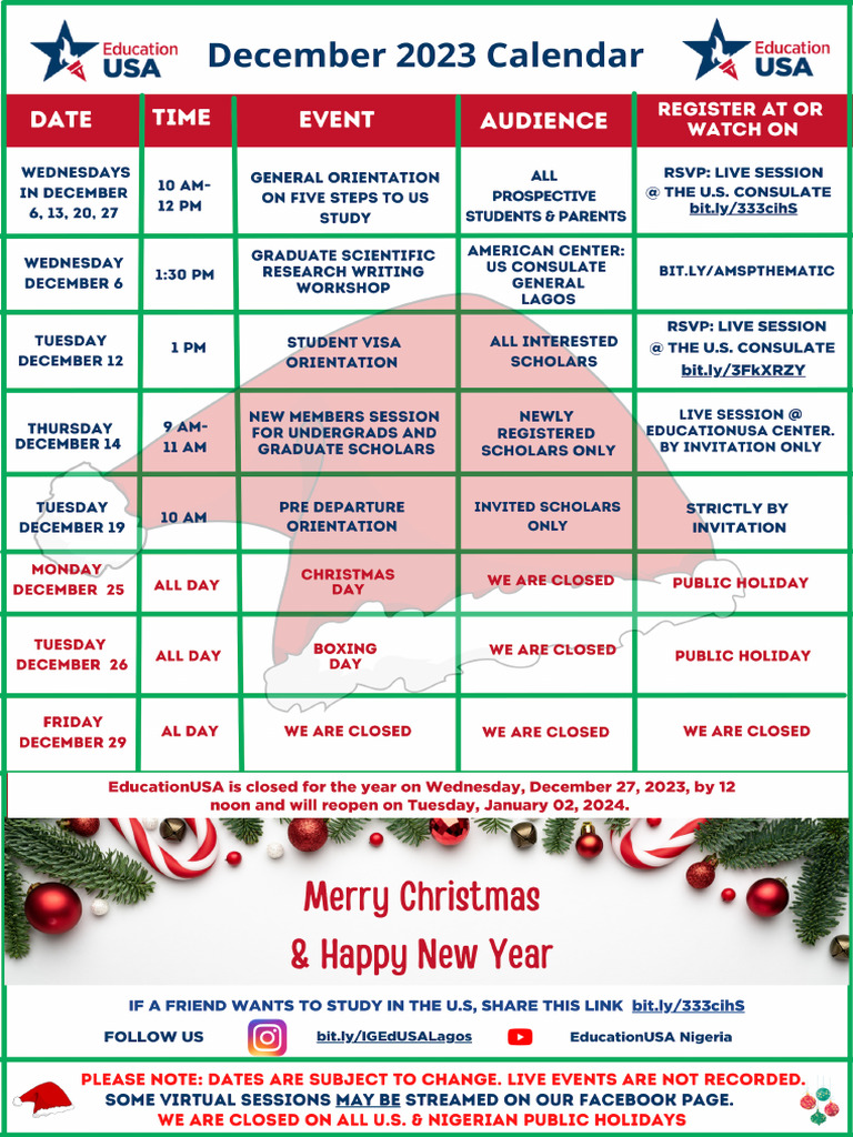 EducationUSA December 2023 Calender | PDF
