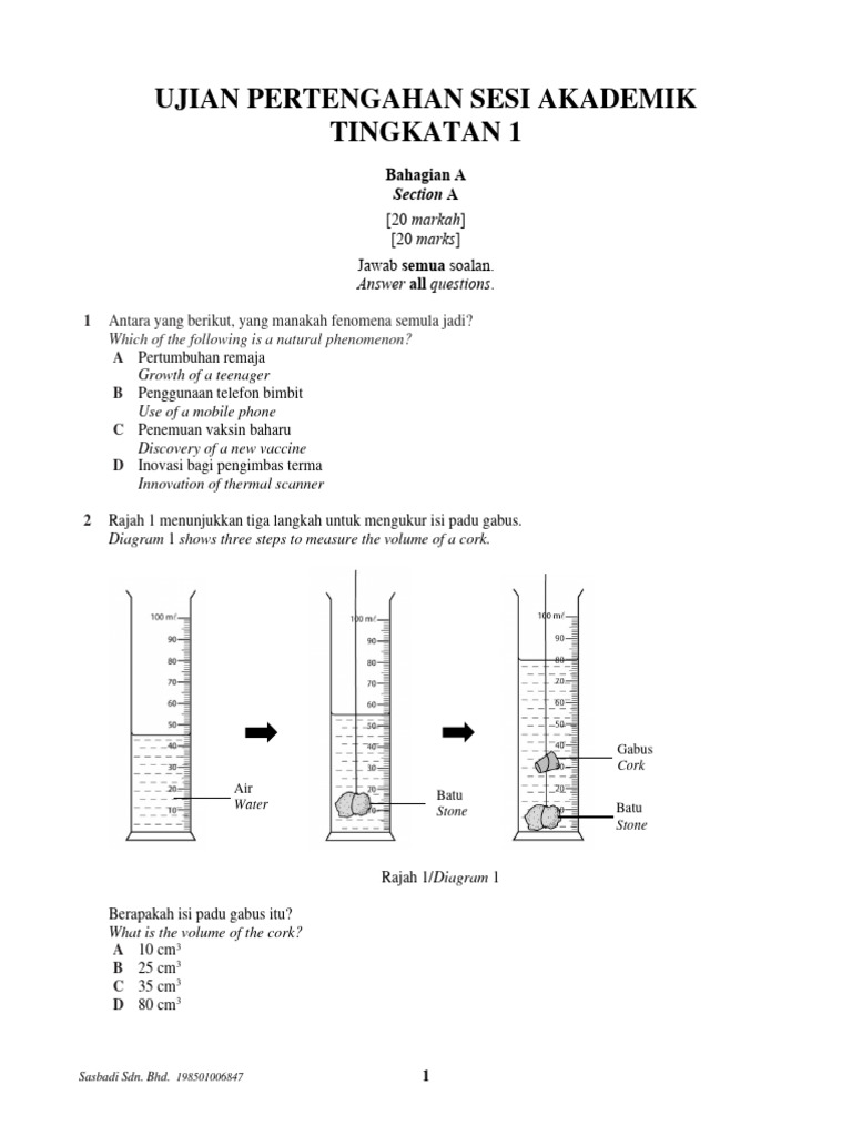 Ujian Pertengahan Sains Tingkatan 1 | PDF | Reproduction | Homeostasis