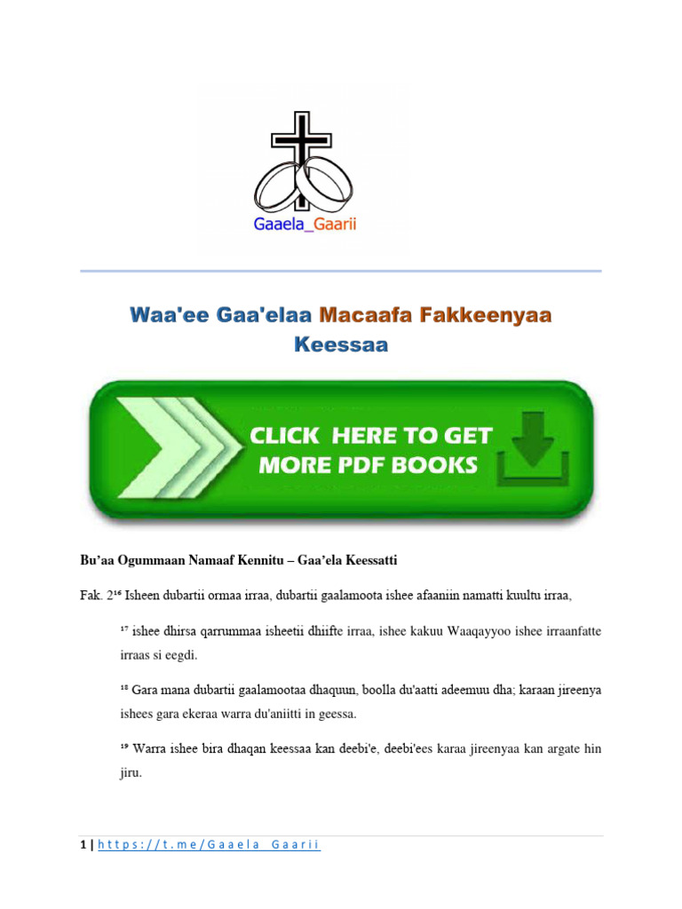 Waa'Ee Gaa'Elaa Macaafa Fakkeenyaa Keessaa | PDF