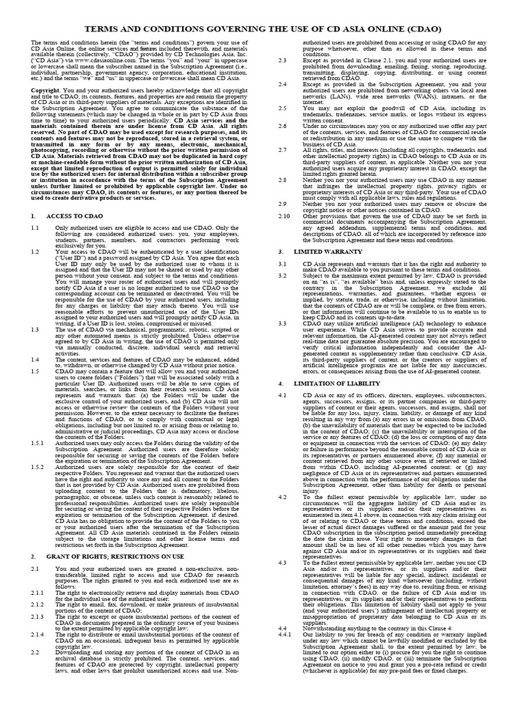 Terms and Conditions for CD Asia Online 2024 | PDF | Copyright | Contractual Term