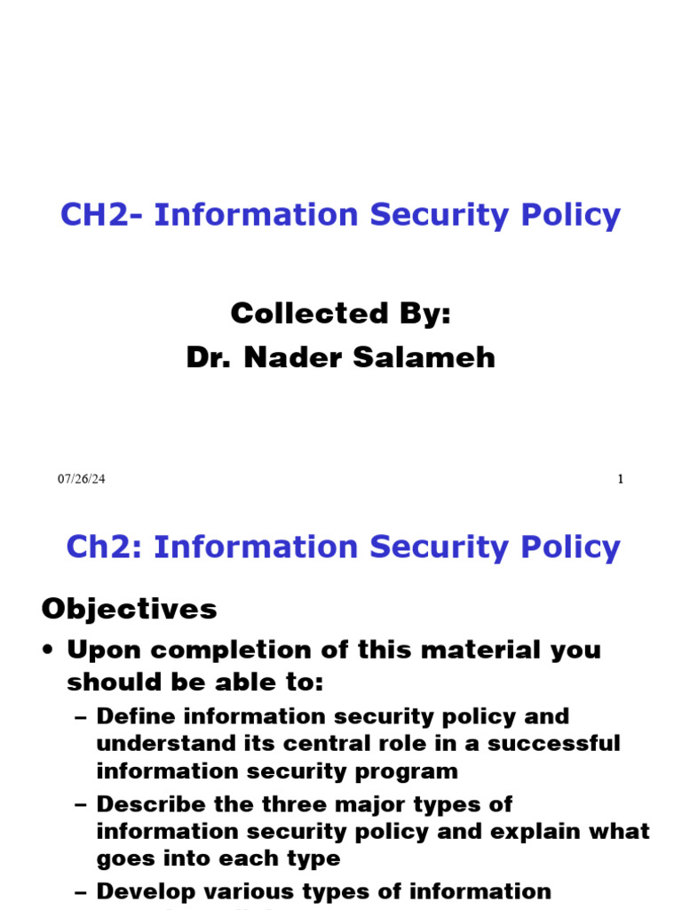 CH2 Part1 | PDF | Information Security | Policy