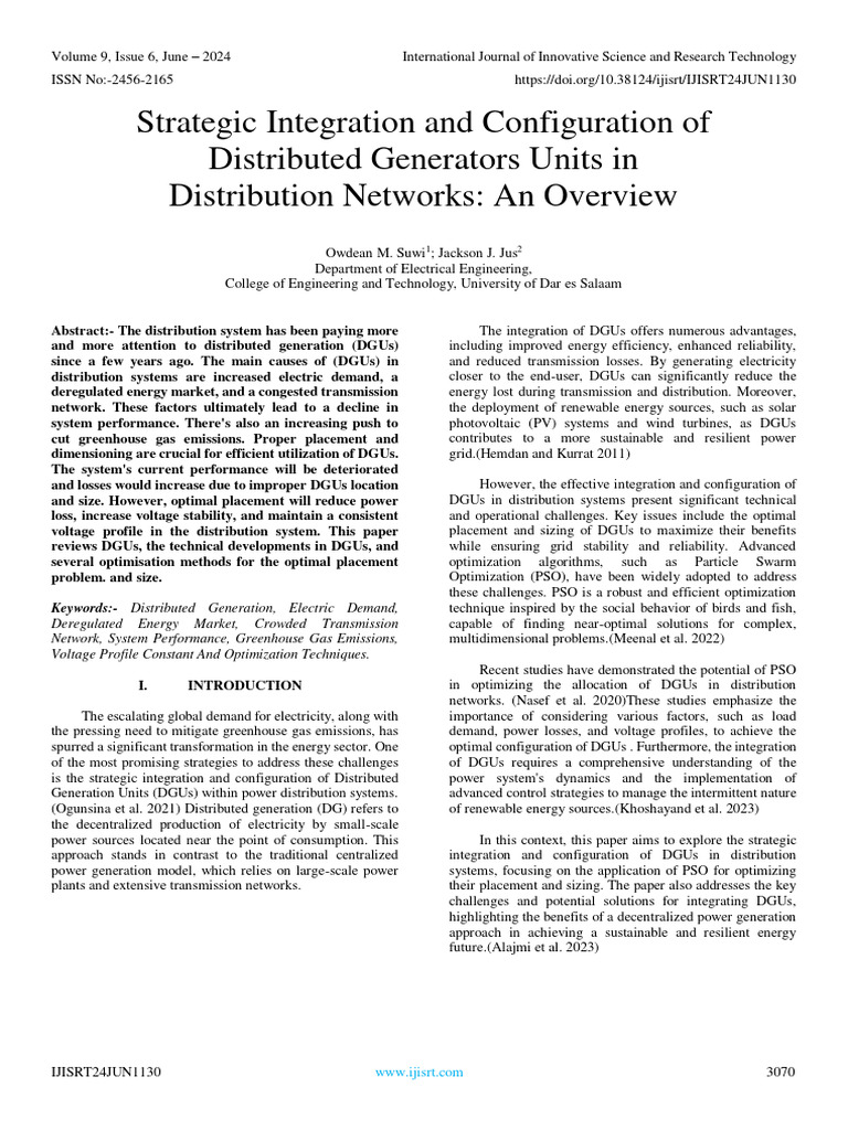 Strategic Integration and Configuration of Distributed Generators Units in Distribution Networks ...