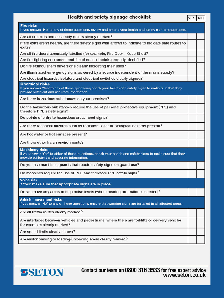 Health and Safety Signage Checklist | PDF | Personal Protective ...
