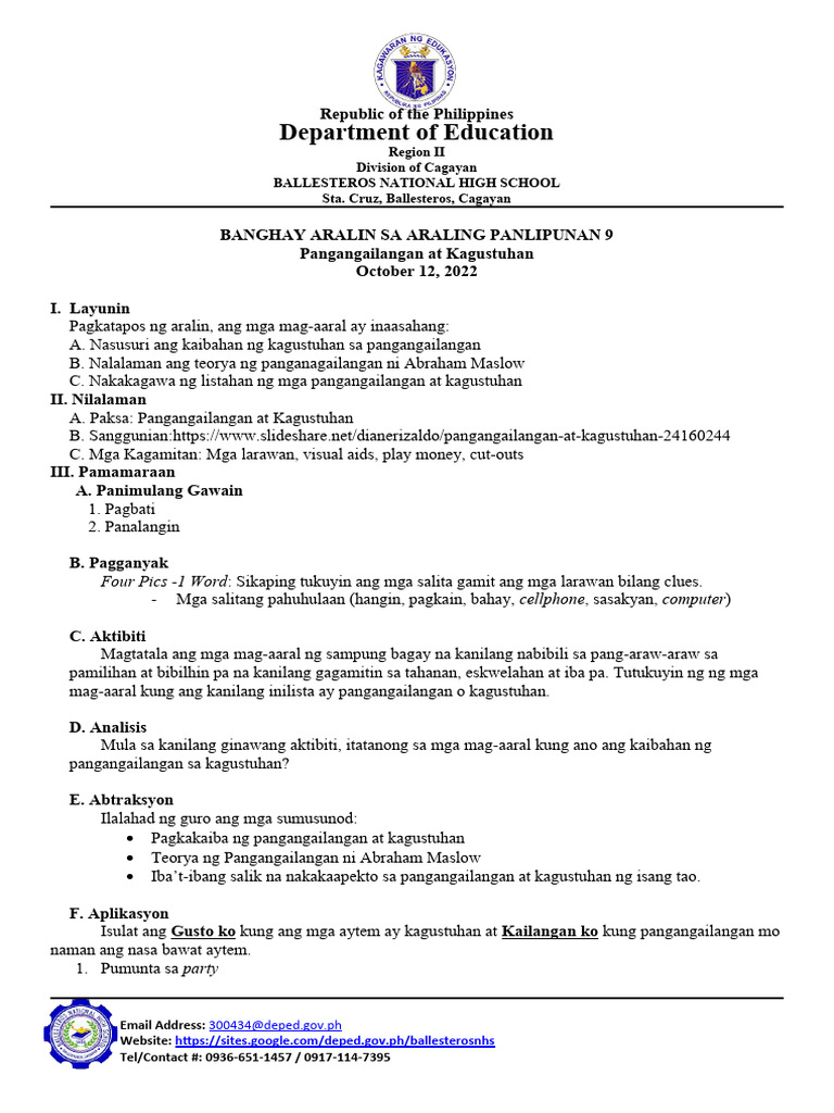 Pangangailangan At Kagustuhan Pdf