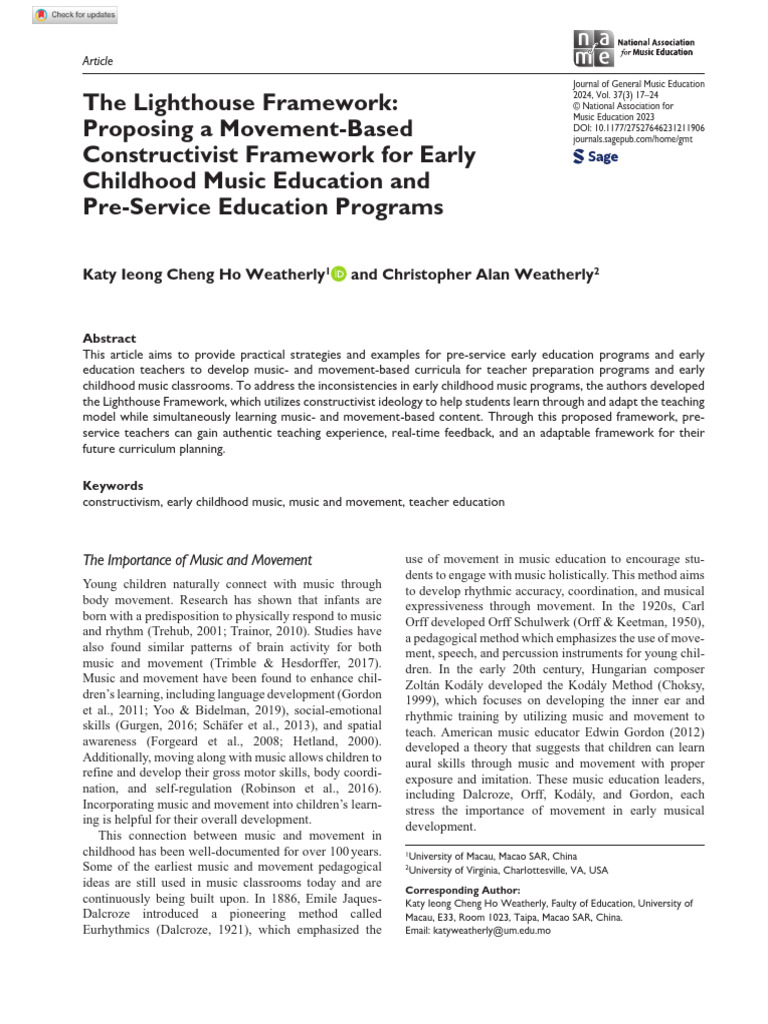 The Lighthouse Framework Proposing A Movement Based Constructivist Framework Pdf Learning 0630