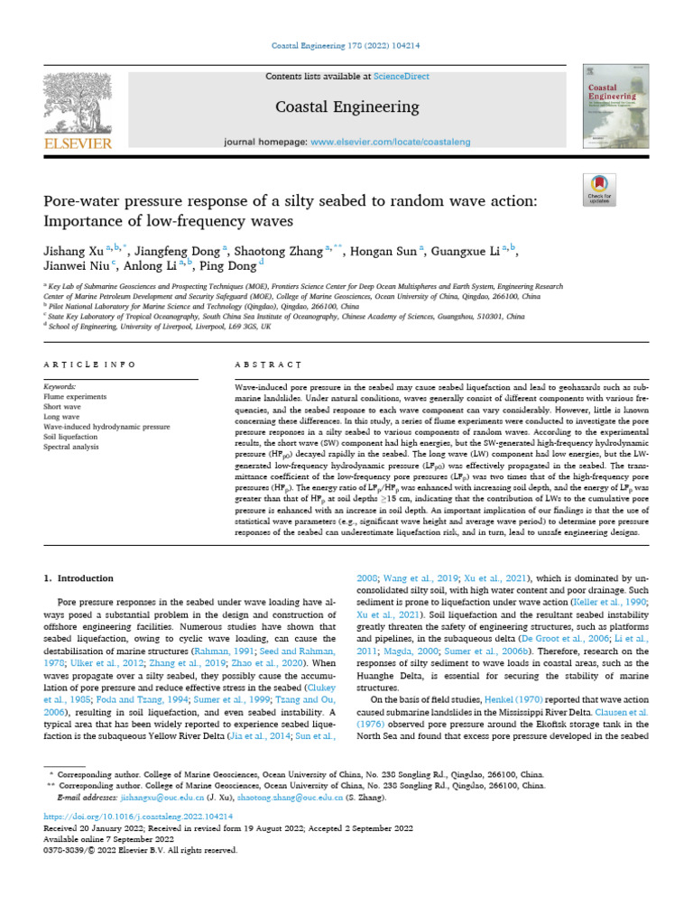 Silty Seabed Response to Wave Action | PDF | Wavelet | Porosity